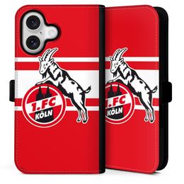 DeinDesign iPhone 16 Handy Klapph&uuml;lle Handyh&uuml;lle aus Kunst Leder schwarz Flip Case Official Licensed Product Coat Of Arms 1. Fc K&ouml;ln Sideflip mit Lasche