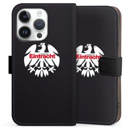 DeinDesign iPhone 14 Pro Handy Klapph&uuml;lle Handyh&uuml;lle aus Kunst Leder schwarz Flip Case Eagle Retro Logo Sideflip mit langer Lasche
