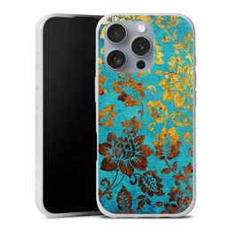 DeinDesign iPhone 16 Pro Handy Silikon H&uuml;lle Case wei&szlig; Handyh&uuml;lle Flowers Vintage Ornament Silikon Case
