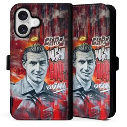 DeinDesign iPhone 16 Handy Klapph&uuml;lle Handyh&uuml;lle aus Kunst Leder schwarz Flip Case 1. Fc Kaiserslautern 1. Fck Fritz Walter Sideflip mit Lasche