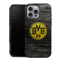 DeinDesign iPhone 16 Pro Max Handy Panzer Handyh&uuml;lle robuste Outdoor H&uuml;lle Schutzh&uuml;lle gl&auml;nzend Wooden Look Bvb Borussia Dortmund Tough Case
