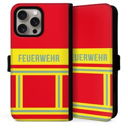DeinDesign iPhone 16 Pro Handy Klapph&uuml;lle Handyh&uuml;lle aus Kunst Leder schwarz Flip Case Fire Fighters Life Saver Fire Fighter Sideflip mit Lasche