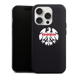 DeinDesign iPhone 15 Pro Handy Slim Case extra d&uuml;nn Silikon Handyh&uuml;lle schwarz H&uuml;lle Eagle Retro Logo Silikon Slim Case