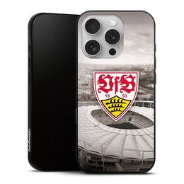 DeinDesign iPhone 16 Pro Handy Slim Case extra d&uuml;nn Silikon Handyh&uuml;lle schwarz H&uuml;lle Official Licensed Product Vfb Stuttgart Stadium Silikon Slim Case