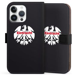 DeinDesign iPhone 14 Pro Max Handy Klapph&uuml;lle Handyh&uuml;lle aus Kunst Leder schwarz Flip Case Eagle Retro Logo Sideflip mit Lasche