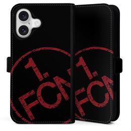 DeinDesign iPhone 16 Handy Klapph&uuml;lle Handyh&uuml;lle aus Kunst Leder schwarz Flip Case Texture Merchandise 1. Fcn Sideflip mit Lasche