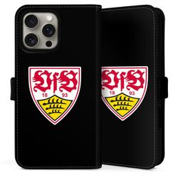 DeinDesign iPhone 16 Pro Handy Klapph&uuml;lle Handyh&uuml;lle aus Kunst Leder schwarz Flip Case Vfb Stuttgart Coat Of Arms Official Licensed Product Sideflip mit Lasche