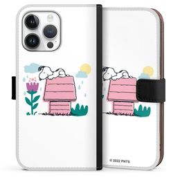 DeinDesign iPhone 14 Pro Max Handy Klapph&uuml;lle Handyh&uuml;lle aus Kunst Leder schwarz Flip Case Snoopy Dog Official Licensed Product Sideflip mit Lasche