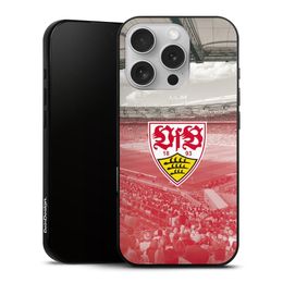 DeinDesign iPhone 16 Pro Handy Slim Case extra d&uuml;nn Silikon Handyh&uuml;lle schwarz H&uuml;lle Stadium Vfb Stuttgart Official Licensed Product Silikon Slim Case