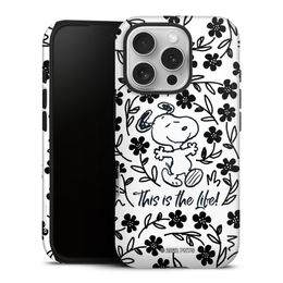 DeinDesign iPhone 16 Pro Handy Panzer Handyh&uuml;lle robuste Outdoor H&uuml;lle Schutzh&uuml;lle gl&auml;nzend Peanuts Flowers Snoopy Tough Case
