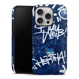 DeinDesign iPhone 16 Pro Handy Panzer Handyh&uuml;lle robuste Outdoor H&uuml;lle Schutzh&uuml;lle gl&auml;nzend Official Licensed Product Hertha Bsc Graffiti Tough Case