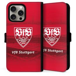 DeinDesign iPhone 16 Pro Handy Klapph&uuml;lle Handyh&uuml;lle aus Kunst Leder schwarz Flip Case Stadium Official Licensed Product Vfb Stuttgart Sideflip mit Lasche