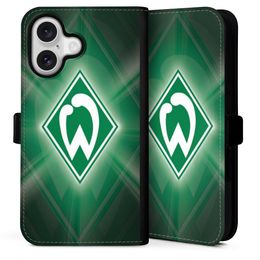 DeinDesign iPhone 16 Handy Klapph&uuml;lle Handyh&uuml;lle aus Kunst Leder schwarz Flip Case Sv Werder Bremen Coat Of Arms Official Licensed Product Sideflip mit Lasche