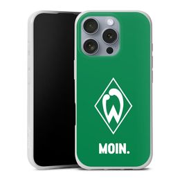 DeinDesign iPhone 16 Pro Handy Silikon H&uuml;lle Case wei&szlig; Handyh&uuml;lle Moin Official Licensed Product Sv Werder Bremen Silikon Case