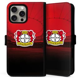 DeinDesign iPhone 16 Pro Handy Klapph&uuml;lle Handyh&uuml;lle aus Kunst Leder schwarz Flip Case Bayer 04 Leverkusen Official Licensed Product Stadium Sideflip mit Lasche