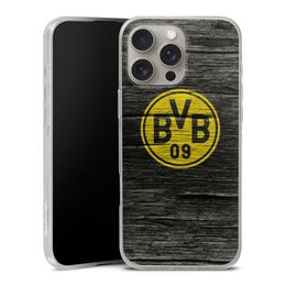DeinDesign iPhone 16 Pro Max Handy Silikon H&uuml;lle Case transparent Handyh&uuml;lle Wooden Look Bvb Borussia Dortmund Silikon Case