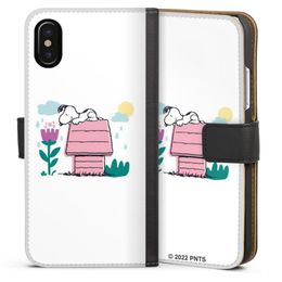 DeinDesign iPhone X Handy Klapph&uuml;lle Handyh&uuml;lle aus Kunst Leder schwarz Flip Case Snoopy Dog Official Licensed Product Sideflip mit langer Lasche