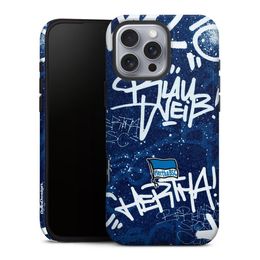 DeinDesign iPhone 16 Pro Max Handy Panzer Handyh&uuml;lle robuste Outdoor H&uuml;lle Schutzh&uuml;lle gl&auml;nzend Official Licensed Product Hertha Bsc Graffiti Tough Case