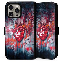 DeinDesign iPhone 16 Pro Handy Klapph&uuml;lle Handyh&uuml;lle aus Kunst Leder schwarz Flip Case 1. Fck 1. Fc Kaiserslautern Heart Sideflip mit Lasche