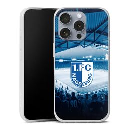 DeinDesign iPhone 16 Pro Handy Silikon H&uuml;lle Case wei&szlig; Handyh&uuml;lle Stadium 1. Fcm 1. Fc Magdeburg Silikon Case