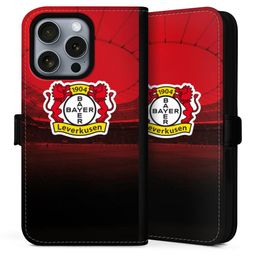 DeinDesign iPhone 16 Pro Max Handy Klapph&uuml;lle Handyh&uuml;lle aus Kunst Leder schwarz Flip Case Bayer 04 Leverkusen Official Licensed Product Stadium Sideflip mit 