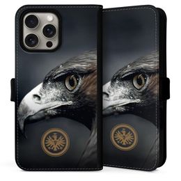 DeinDesign iPhone 16 Pro Handy Klapph&uuml;lle Handyh&uuml;lle aus Kunst Leder schwarz Flip Case Eintracht Frankfurt Eagle Official Licensed Product Sideflip mit Lasche