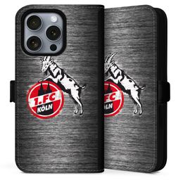 DeinDesign iPhone 16 Pro Max Handy Klapph&uuml;lle Handyh&uuml;lle aus Kunst Leder schwarz Flip Case Official Licensed Product Metallic Look 1. Fc K&ouml;ln Sideflip mit Lasche
