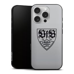 DeinDesign iPhone 16 Pro Handy Slim Case extra d&uuml;nn Silikon Handyh&uuml;lle schwarz H&uuml;lle Logo Official Licensed Product Vfb Stuttgart Silikon Slim Case
