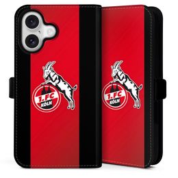DeinDesign iPhone 16 Handy Klapph&uuml;lle Handyh&uuml;lle aus Kunst Leder schwarz Flip Case 1. Fc K&ouml;ln Billy Goat Hennes Official Licensed Product Sideflip mit Lasche