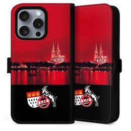 DeinDesign iPhone 16 Pro Max Handy Klapph&uuml;lle Handyh&uuml;lle aus Kunst Leder schwarz Flip Case 1. Fc K&ouml;ln Skyline Official Licensed Product Sideflip mit Lasche