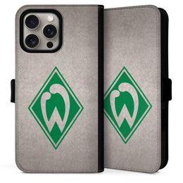 DeinDesign iPhone 16 Pro Handy Klapph&uuml;lle Handyh&uuml;lle aus Kunst Leder schwarz Flip Case Concrete Official Licensed Product Sv Werder Bremen Sideflip mit Lasche