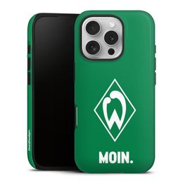 DeinDesign iPhone 16 Pro Handy Panzer Handyh&uuml;lle robuste Outdoor H&uuml;lle Schutzh&uuml;lle gl&auml;nzend Moin Official Licensed Product Sv Werder Bremen Tough Case