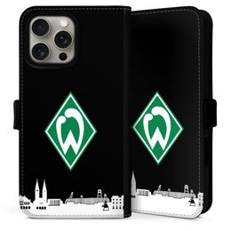 DeinDesign iPhone 16 Pro Handy Klapph&uuml;lle Handyh&uuml;lle aus Kunst Leder schwarz Flip Case Skyline Sv Werder Bremen Official Licensed Product Sideflip mit Lasche