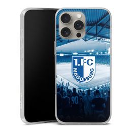 DeinDesign iPhone 16 Pro Max Handy Silikon H&uuml;lle Case transparent Handyh&uuml;lle Stadium 1. Fcm 1. Fc Magdeburg Silikon Case