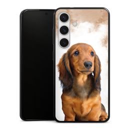 DeinDesign Galaxy S24 Handy Slim Case extra d&uuml;nn Silikon Handyh&uuml;lle schwarz H&uuml;lle Pet Dachshund Dog Silikon Slim Case