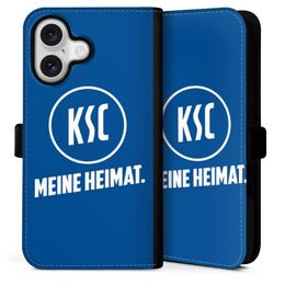 DeinDesign iPhone 16 Handy Klapph&uuml;lle Handyh&uuml;lle aus Kunst Leder schwarz Flip Case Karlsruher Sc Statement Ksc Sideflip mit Lasche