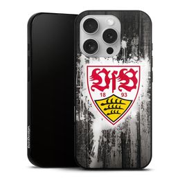 DeinDesign iPhone 16 Pro Handy Slim Case extra d&uuml;nn Silikon Handyh&uuml;lle schwarz H&uuml;lle Official Licensed Product Vfb Stuttgart Bundesliga Silikon Slim Case