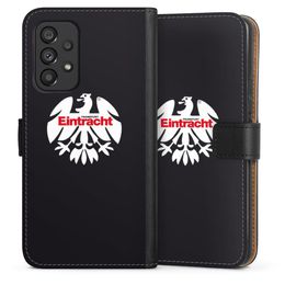 DeinDesign Galaxy A53 5G Handy Klapph&uuml;lle Handyh&uuml;lle aus Kunst Leder schwarz Flip Case Logo Retro Eagle Sideflip mit langer Lasche