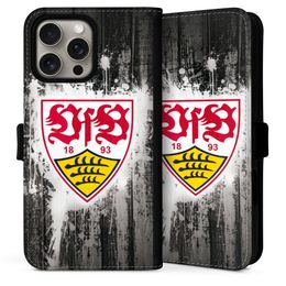 DeinDesign iPhone 16 Pro Handy Klapph&uuml;lle Handyh&uuml;lle aus Kunst Leder schwarz Flip Case Official Licensed Product Vfb Stuttgart Bundesliga Sideflip mit Lasche