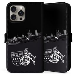 DeinDesign iPhone 16 Pro Handy Klapph&uuml;lle Handyh&uuml;lle aus Kunst Leder schwarz Flip Case Skyline Official Licensed Product 1. Fc K&ouml;ln Sideflip mit Lasche