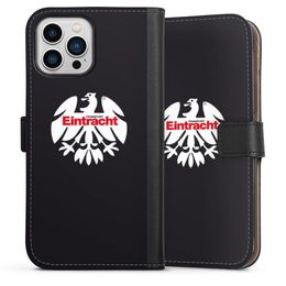 DeinDesign iPhone 13 Pro Max Handy Klapph&uuml;lle Handyh&uuml;lle aus Kunst Leder schwarz Flip Case Eagle Retro Logo Sideflip mit langer Lasche