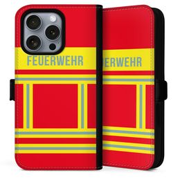 DeinDesign iPhone 16 Pro Max Handy Klapph&uuml;lle Handyh&uuml;lle aus Kunst Leder schwarz Flip Case Fire Fighters Life Saver Fire Fighter Sideflip mit Lasche