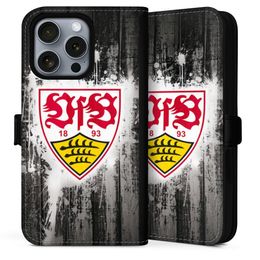 DeinDesign iPhone 16 Pro Max Handy Klapph&uuml;lle Handyh&uuml;lle aus Kunst Leder schwarz Flip Case Official Licensed Product Vfb Stuttgart Bundesliga Sideflip mit Lasche