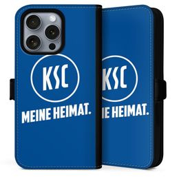 DeinDesign iPhone 16 Pro Max Handy Klapph&uuml;lle Handyh&uuml;lle aus Kunst Leder schwarz Flip Case Karlsruher Sc Statement Ksc Sideflip mit Lasche