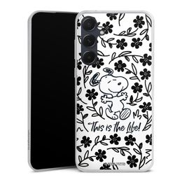 DeinDesign Galaxy A55 5G Handy Slim Case Silikon Handyh&uuml;lle transparent H&uuml;lle extra d&uuml;nn Peanuts Flowers Snoopy Silikon Slim Case