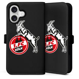 DeinDesign iPhone 16 Handy Klapph&uuml;lle Handyh&uuml;lle aus Kunst Leder schwarz Flip Case Transparent Logo 1. Fc K&ouml;ln Sideflip mit Lasche
