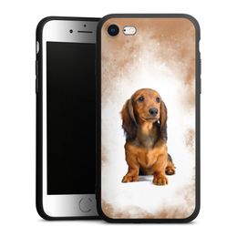 DeinDesign iPhone SE (2020) Handy Premium Silikon H&uuml;lle Handyh&uuml;lle schwarz Case Dog Dachshund Pet Silikon Premium Case