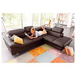 Ecksofa COTTA "Driver L-Form" Sofas Gr. B/H/T: 268cm x 73cm x 214cm, Luxus-Kunstleder, Ottomane rechts, mit Kopfteilverstellung-ohne Bettfunktion und Bettkasten, braun mit Kopfteilverstellung, wahlweise Bettfunktion