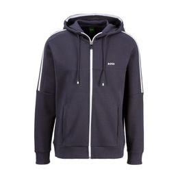 Kapuzensweatjacke BOSS Green "Saggynos" Gr. S, blau (dark blue402) Herren Sweatjacken mit Kontraststreifen