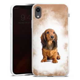 DeinDesign iPhone Xr Handy Silikon H&uuml;lle Case wei&szlig; Handyh&uuml;lle Pet Dachshund Dog Silikon Case